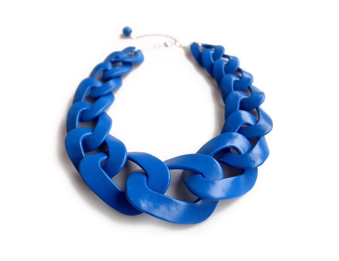 Navy Blue Chain Link Necklace Chunky Blue Statement Necklace - Etsy
