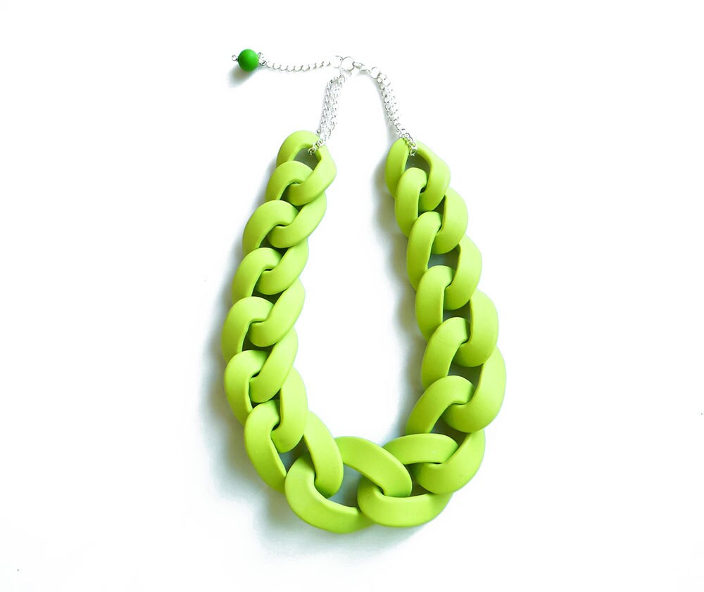 Apple Green Chain Link Necklace Oversized Statement Necklace - Etsy
