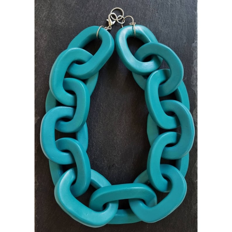 Huge Teal Blue Bottega Chain Necklace Oversized Chain Link - Etsy