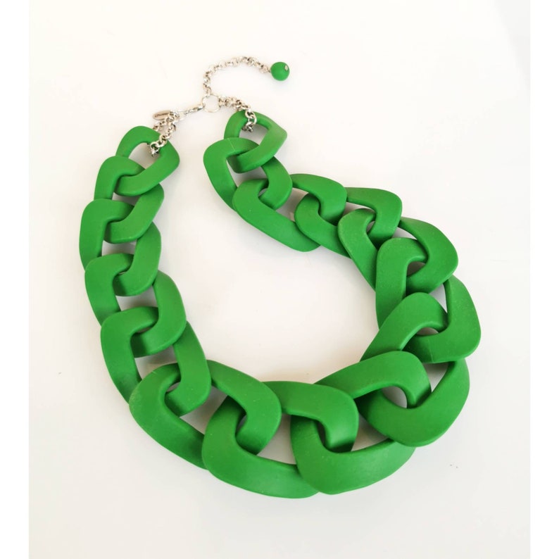 Green Chain Link Necklace Oversized Green Statement Necklace | Etsy