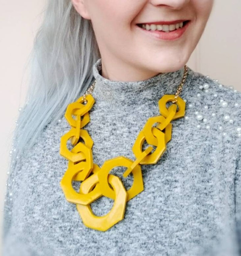 Mustard Yellow Link Necklace Geometric Statement Necklace | Etsy