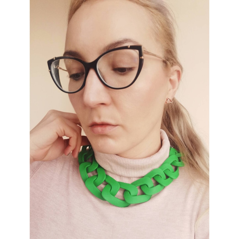 Green Chain Link Necklace Oversized Green Statement Necklace | Etsy