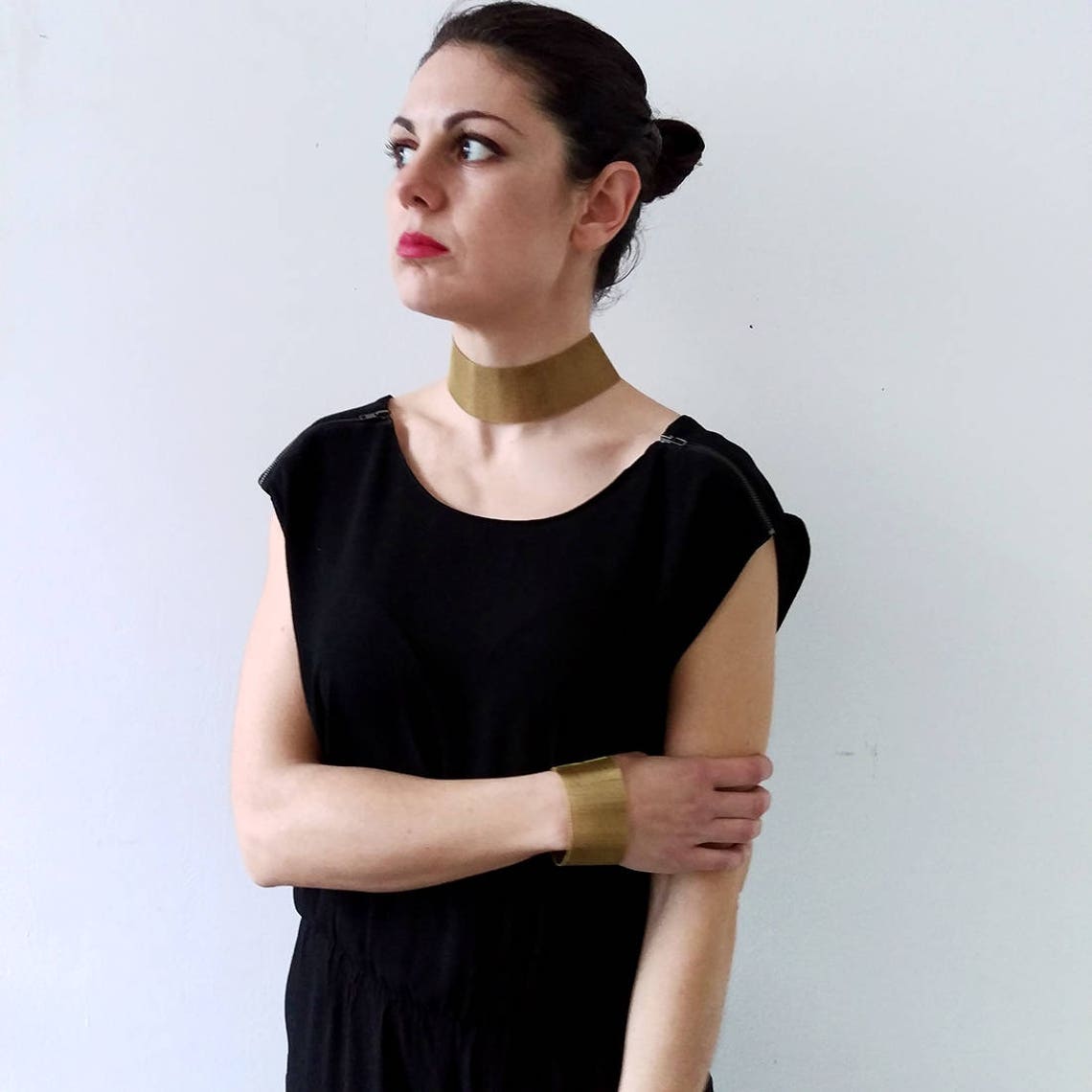 Wide Choker Metal Choker Necklace Gold Collar Mesh Choker | Etsy