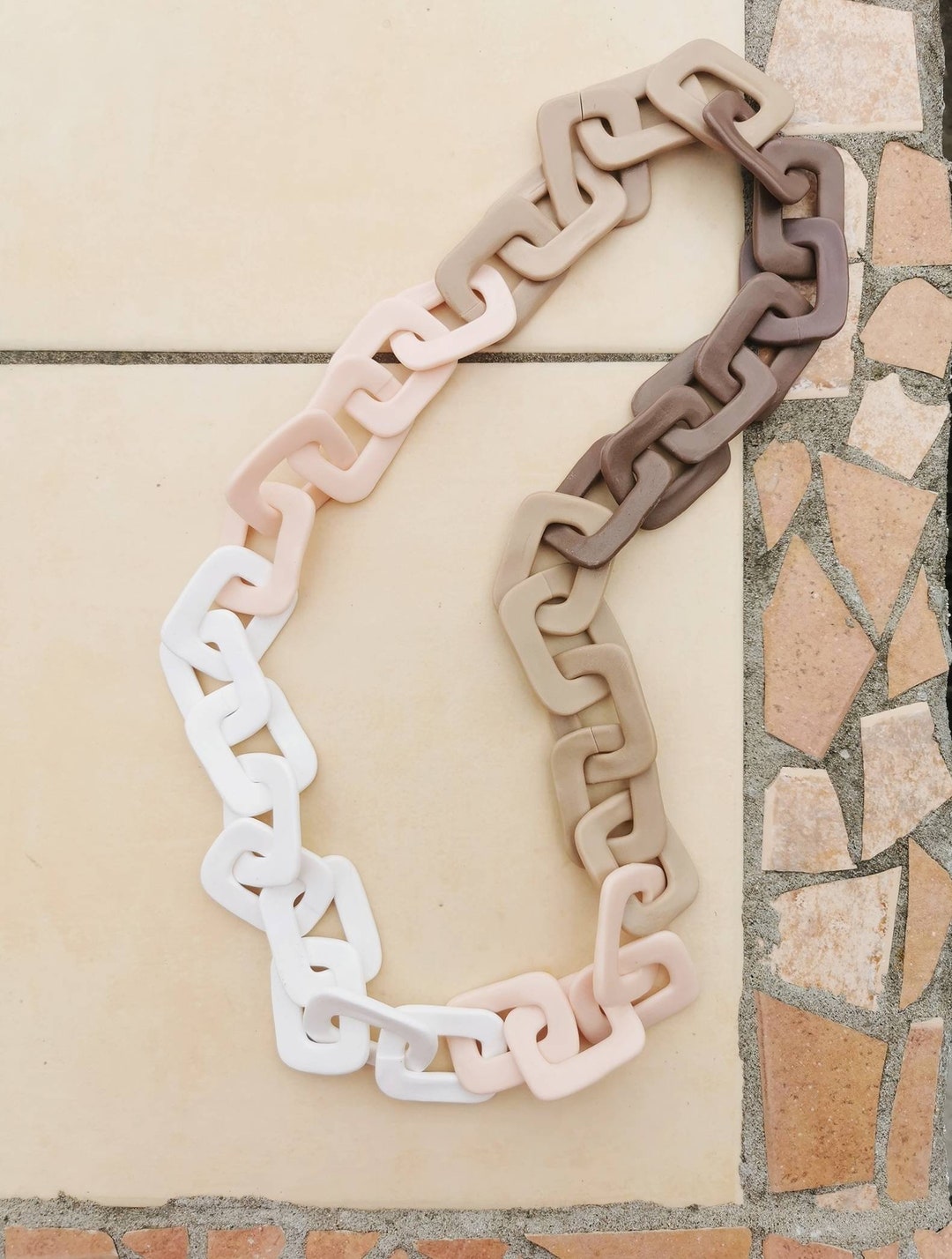 Long Chain Link Necklace White Beige, Oversized Statement Necklace in ...