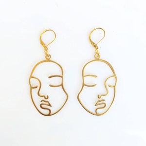 Face Earrings, Abstract Woman Face Outline Earrings, Modern Face Gold ...