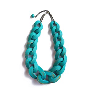 Teal Chain Link Necklace, Blue Gold Chunky Necklace, Statement Jewelry ...