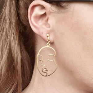 Face Earrings, Abstract Woman Face Outline Earrings, Modern Face Gold ...