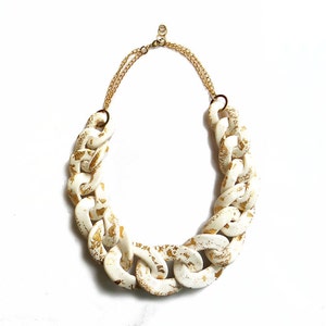 White Chunky Chain Necklace With Gold Specks, Oversized Chunky Chain ...