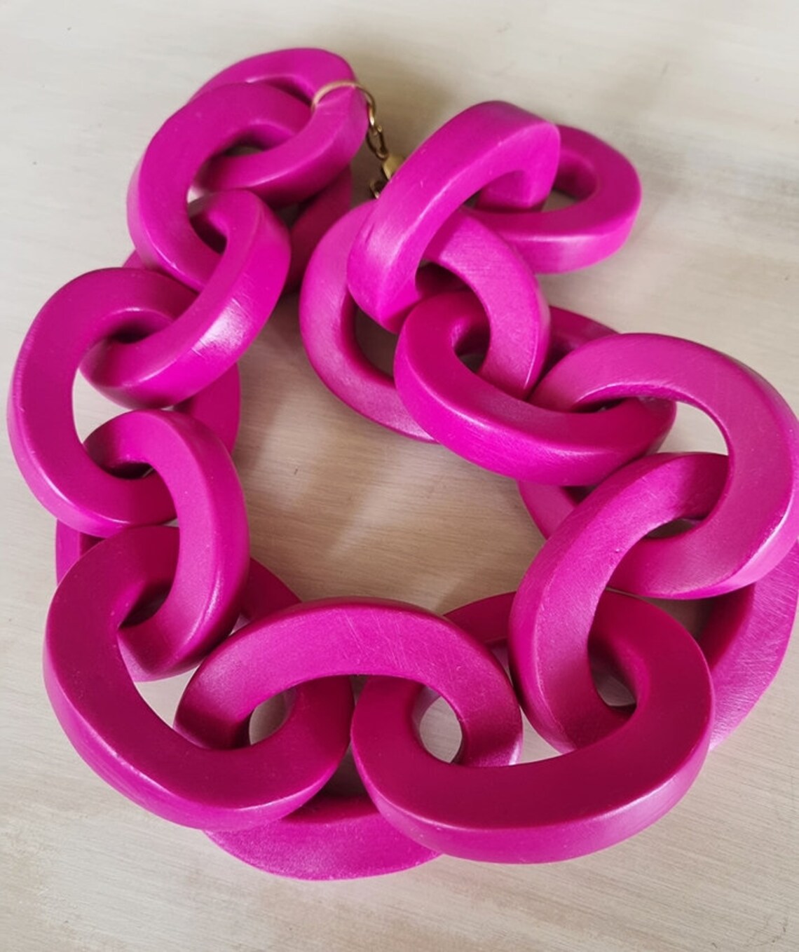 Handmade Fuchsia Polymer Clay Chain Necklace: Oversized Statement ...
