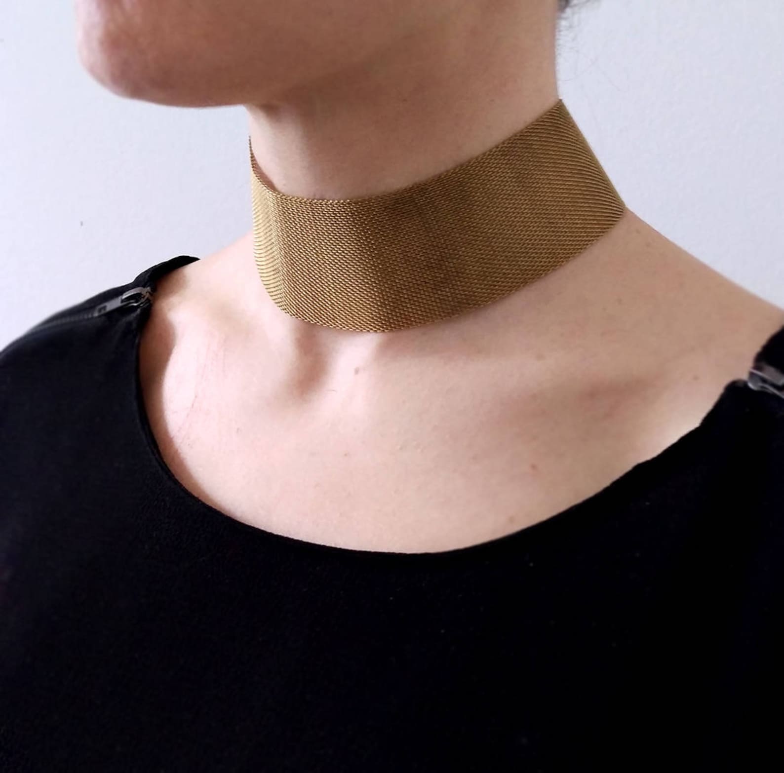 Wide Choker Metal Choker Necklace Gold Collar Mesh Choker | Etsy