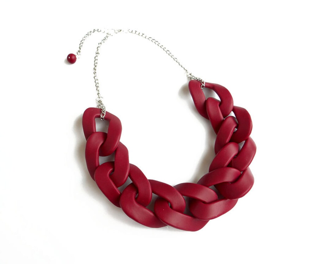 Maroon Red Chain Link Necklace, Oversized Chain Statement Necklace ...
