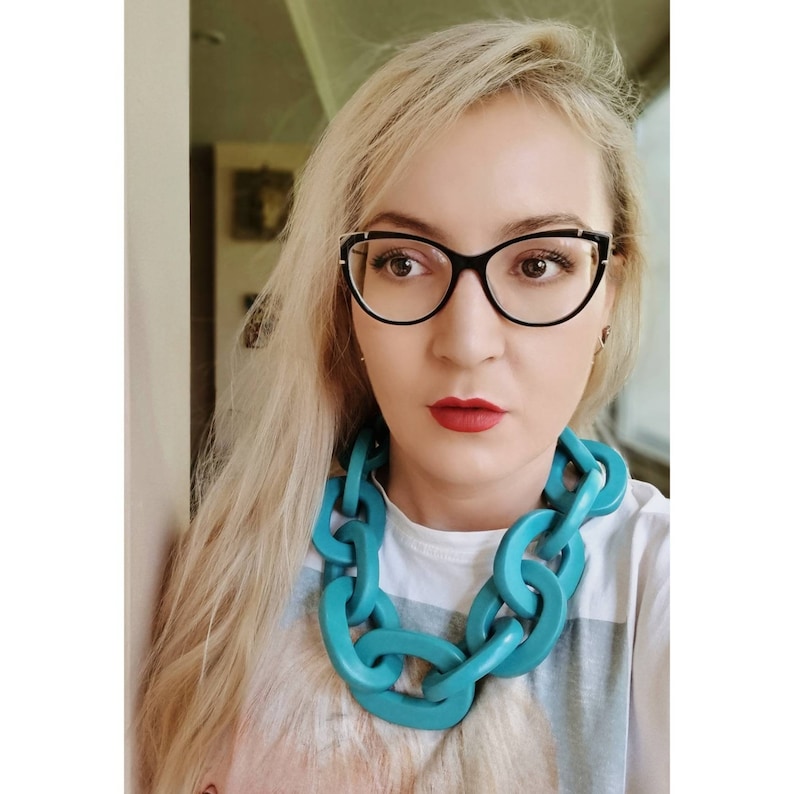 Huge Teal Blue Bottega Chain Necklace Oversized Chain Link - Etsy