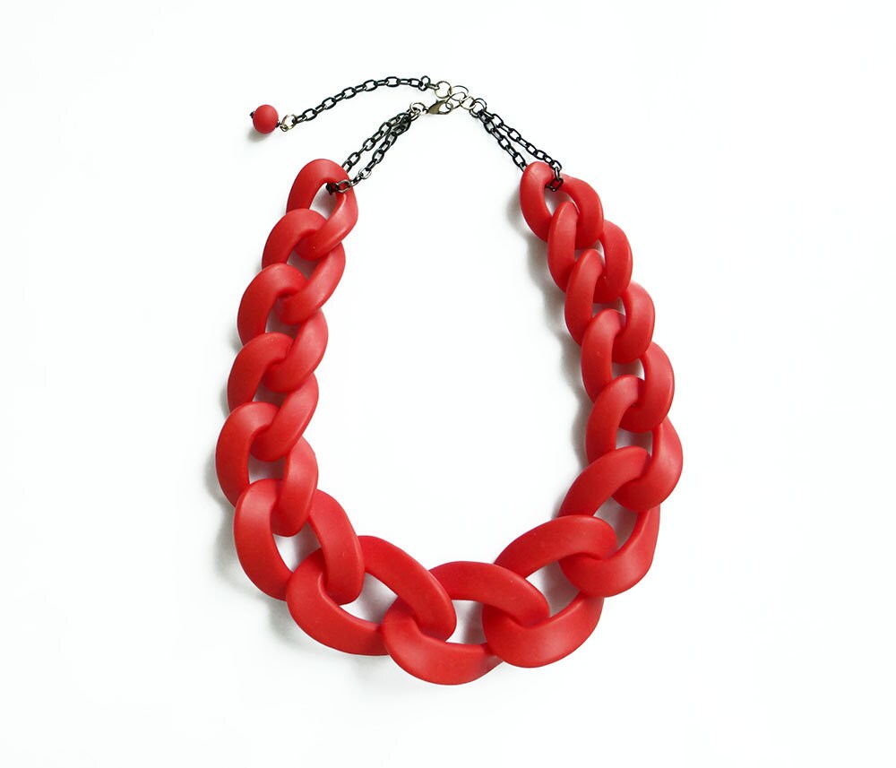 Red Oversized Chain Necklace Cherry Red Chain Link Necklace - Etsy