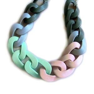 Chain Link Statement Necklace, Pastel Color Block Chunky Necklace in ...