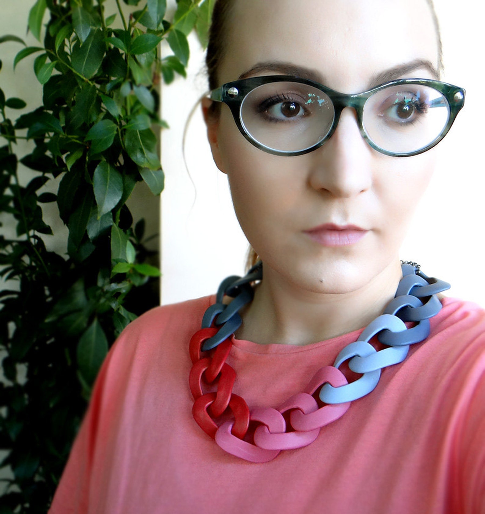 Chunky Chain Link Statement Necklace Grey Pink Red Necklace - Etsy