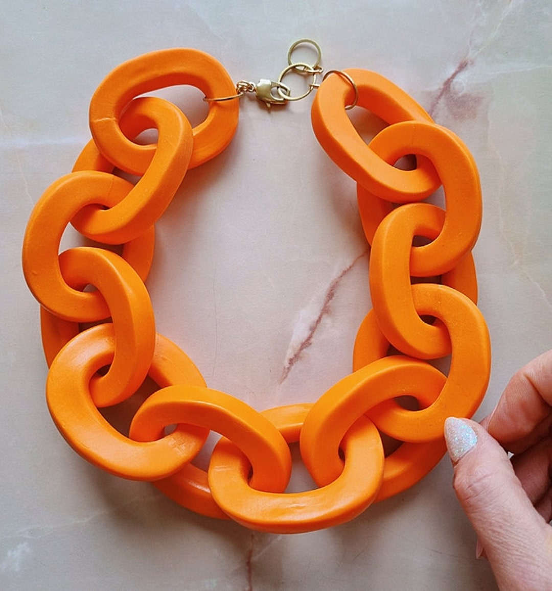 Gigantic Orange Polymer Clay Chain Necklace: Handmade Statement Jewelry ...