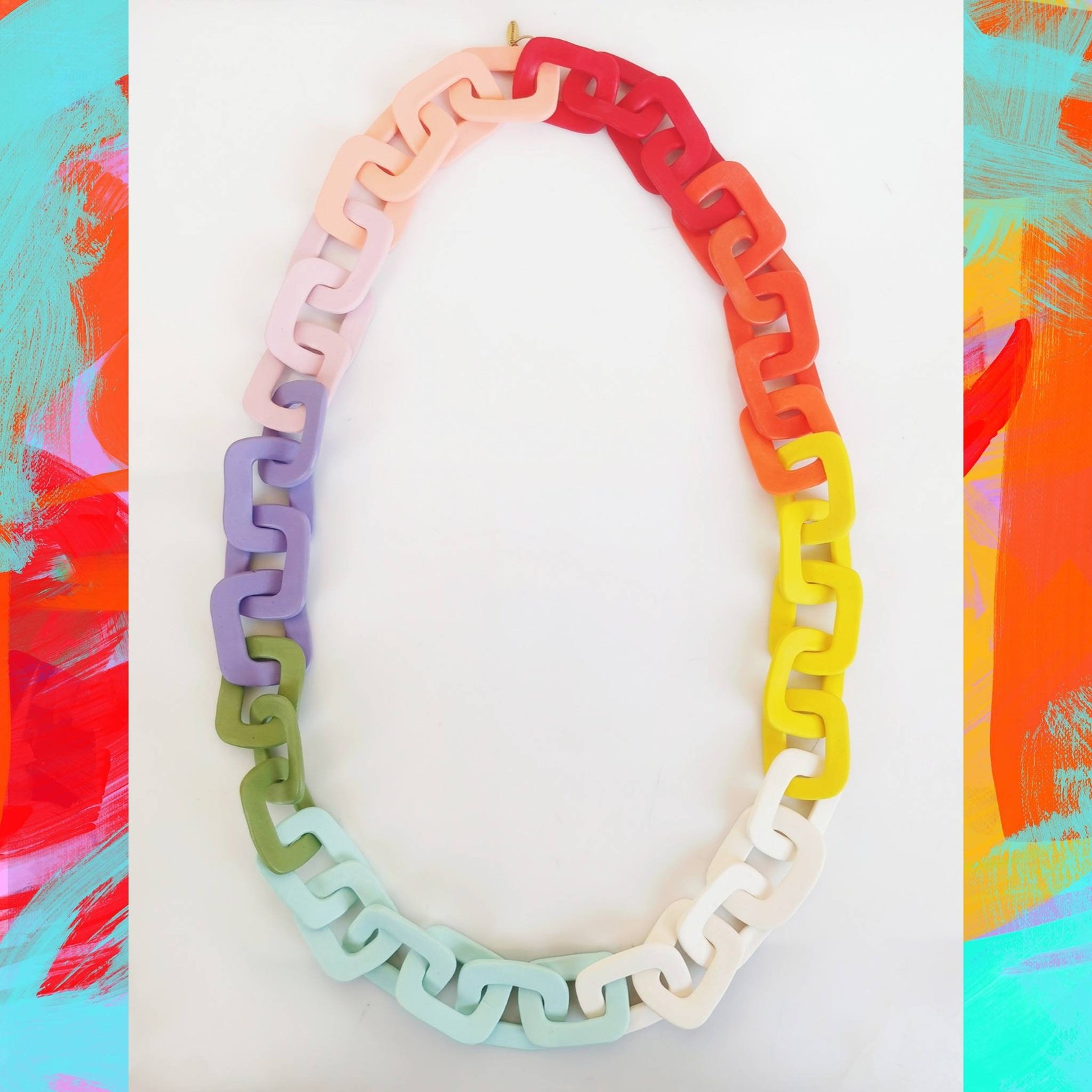 Candy Rainbow Chain Rainbow Link Necklace, Oversized Statement Necklace ...