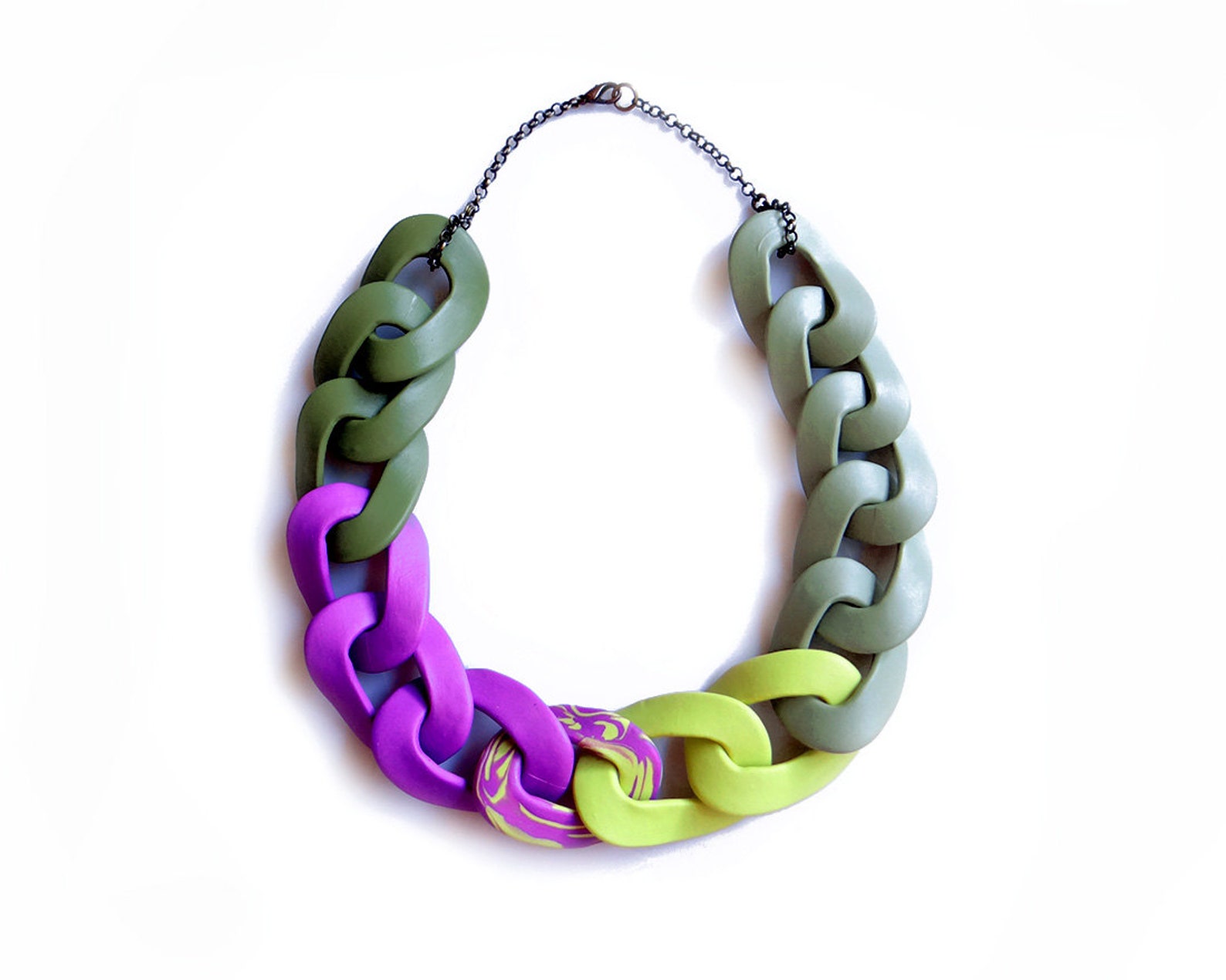 Green Purple Chain Link Multicolor Statement Necklace Chunky - Etsy