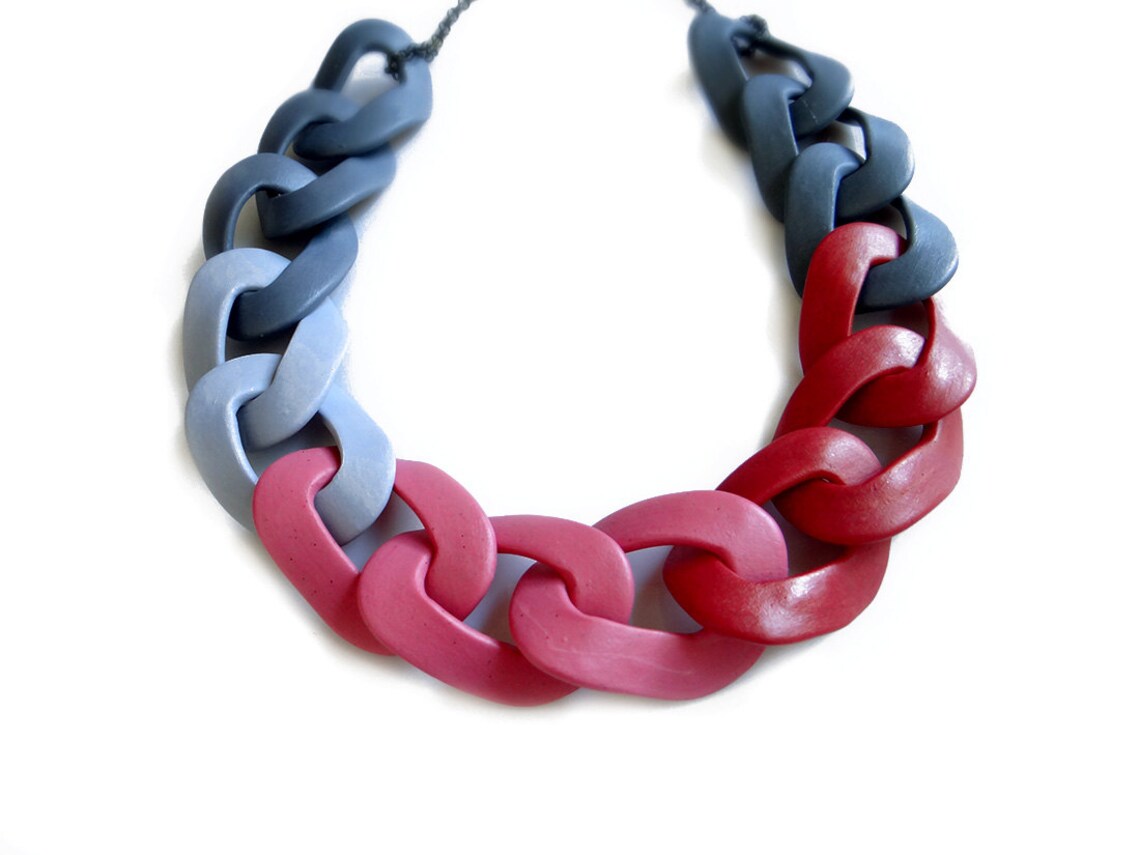 Chunky Chain Link Statement Necklace Grey Pink Red Necklace - Etsy