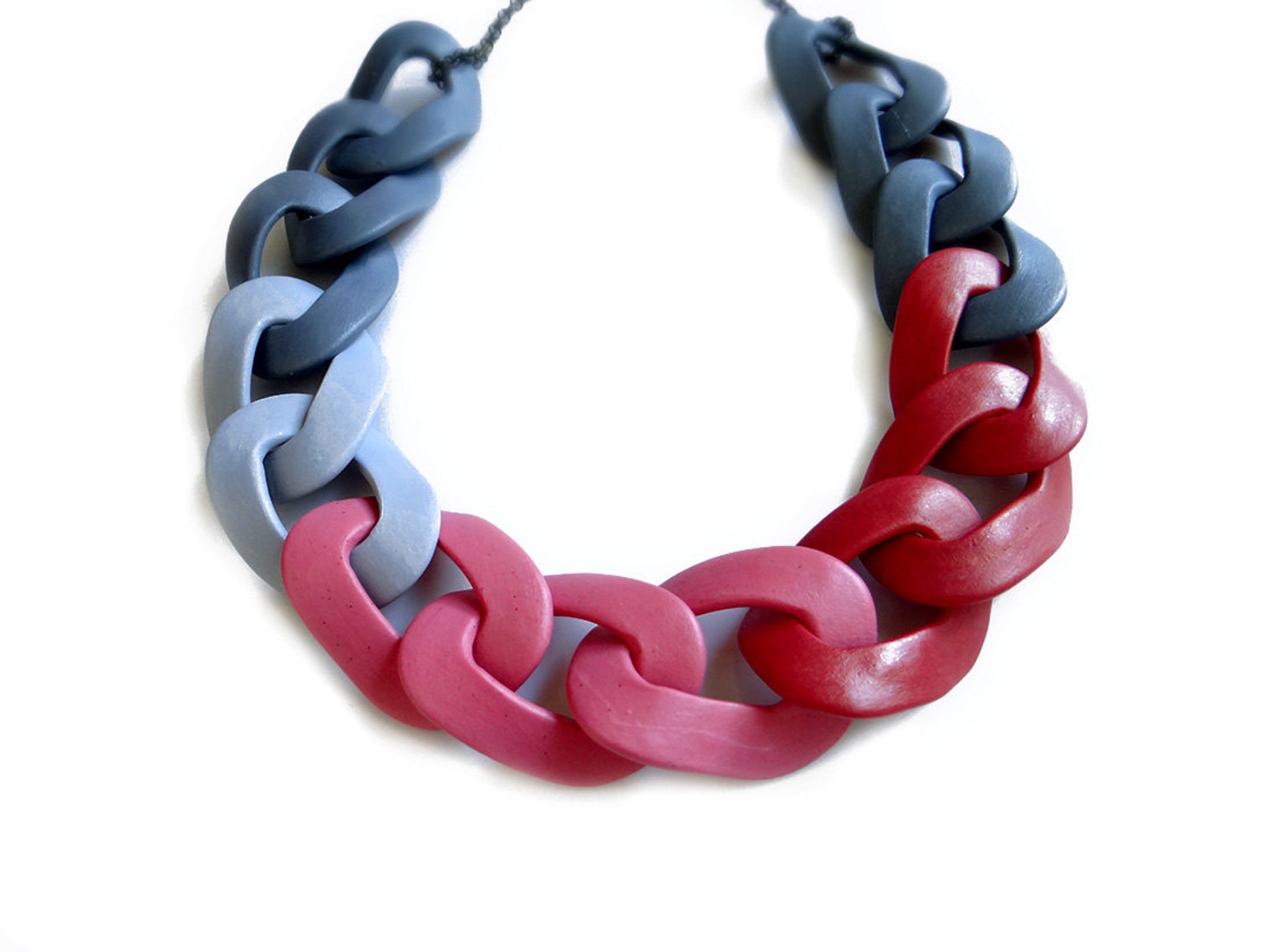 Chunky Chain Link Statement Necklace Grey Pink Red Necklace - Etsy