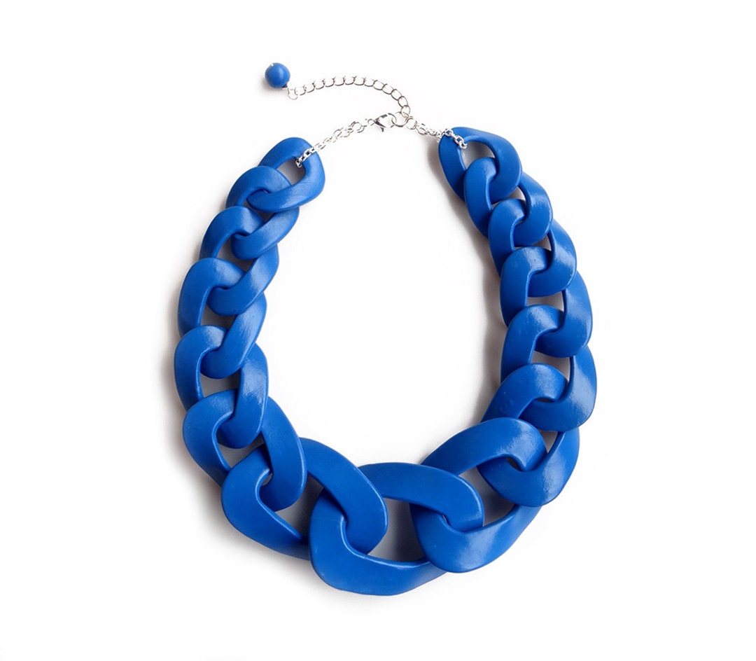 Navy Blue Chain Link Necklace, Chunky Blue Statement Necklace, - Etsy