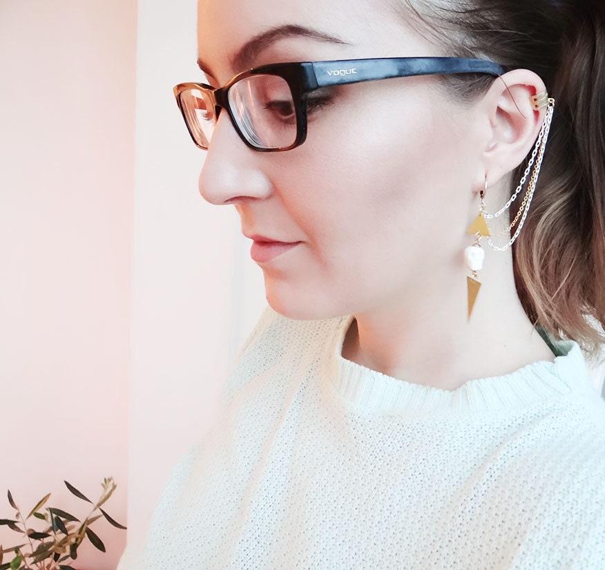 Skull Ear Cuff Earrings Gold Double Chain Cuff Bone Skull - Etsy