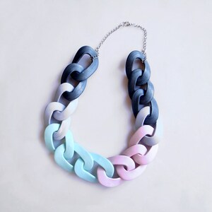 Chain Link Statement Necklace, Pastel Color Block Chunky Necklace in ...