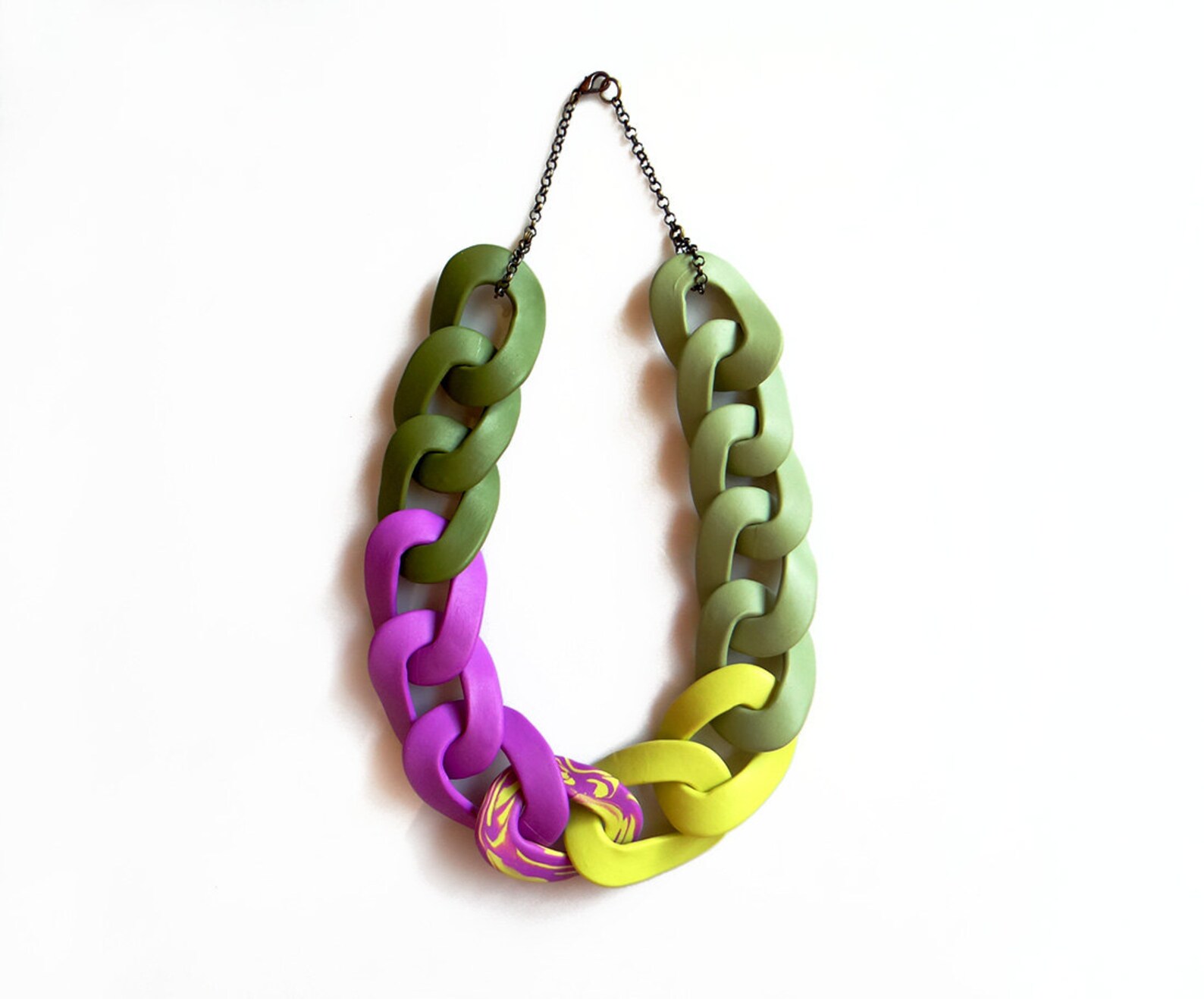 Green Purple Chain Link Multicolor Statement Necklace Chunky - Etsy