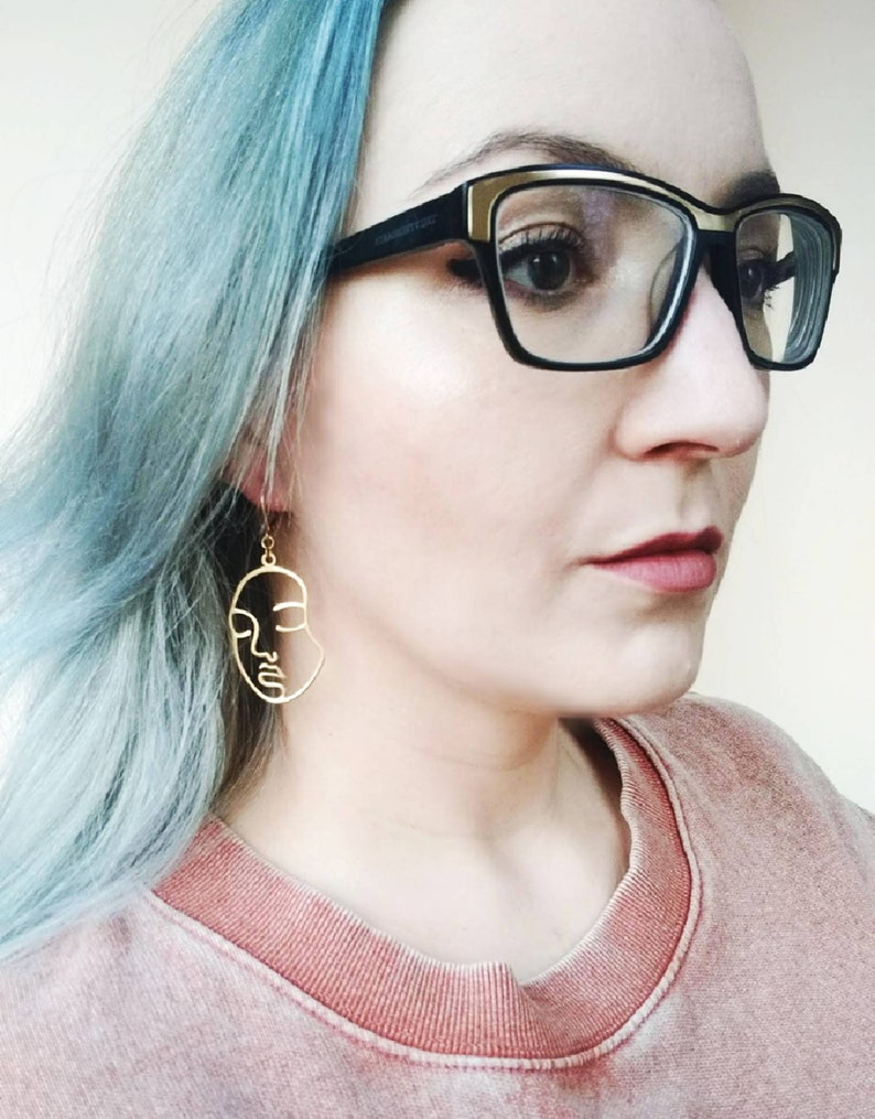 Face Earrings Abstract Woman Face Outline Earrings Modern | Etsy