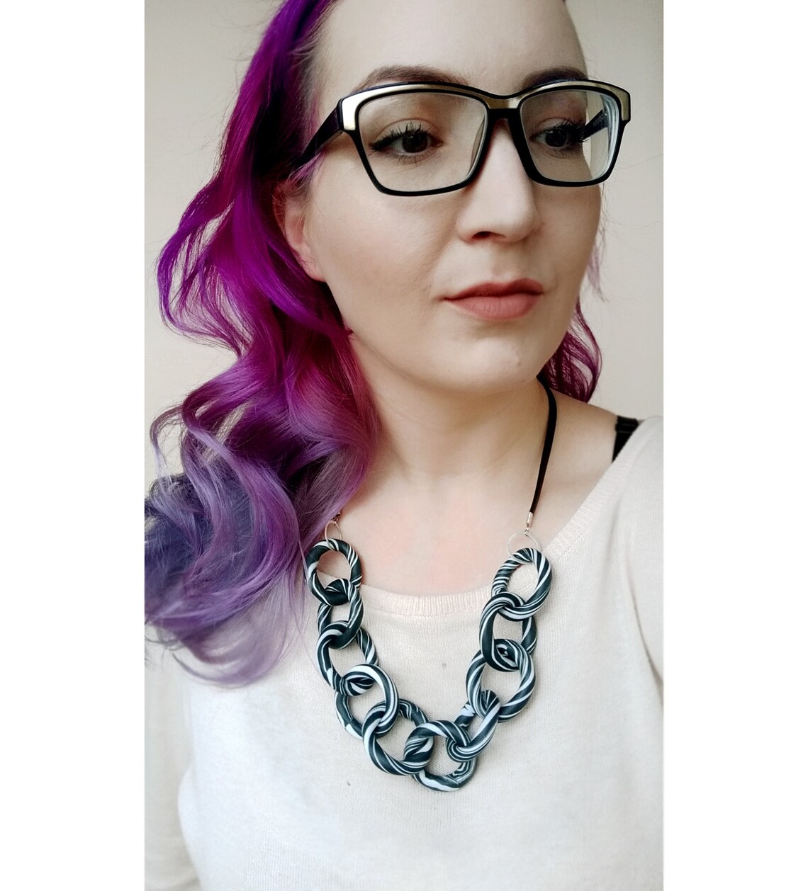 Black and White Swirl Chain Necklace Chunky Link Necklace on | Etsy