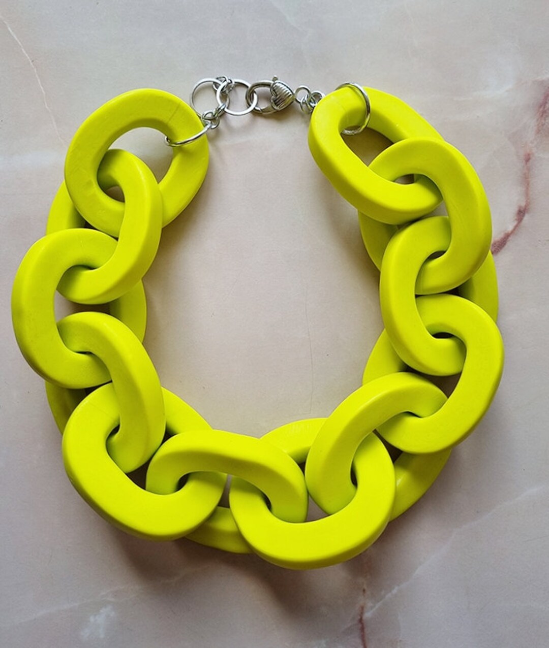 Lime Yellow Polymer Clay Chain Necklace: Handmade Statement Jewelry - Etsy