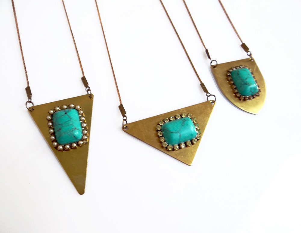 Turquoise Pendant Necklace Long Geometric Statement Necklace | Etsy