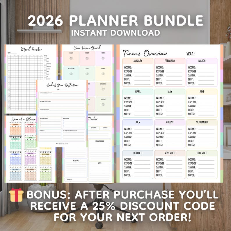 Printable 2026 Planner Bundle | Editable Canva Templates, 6 Pages ...