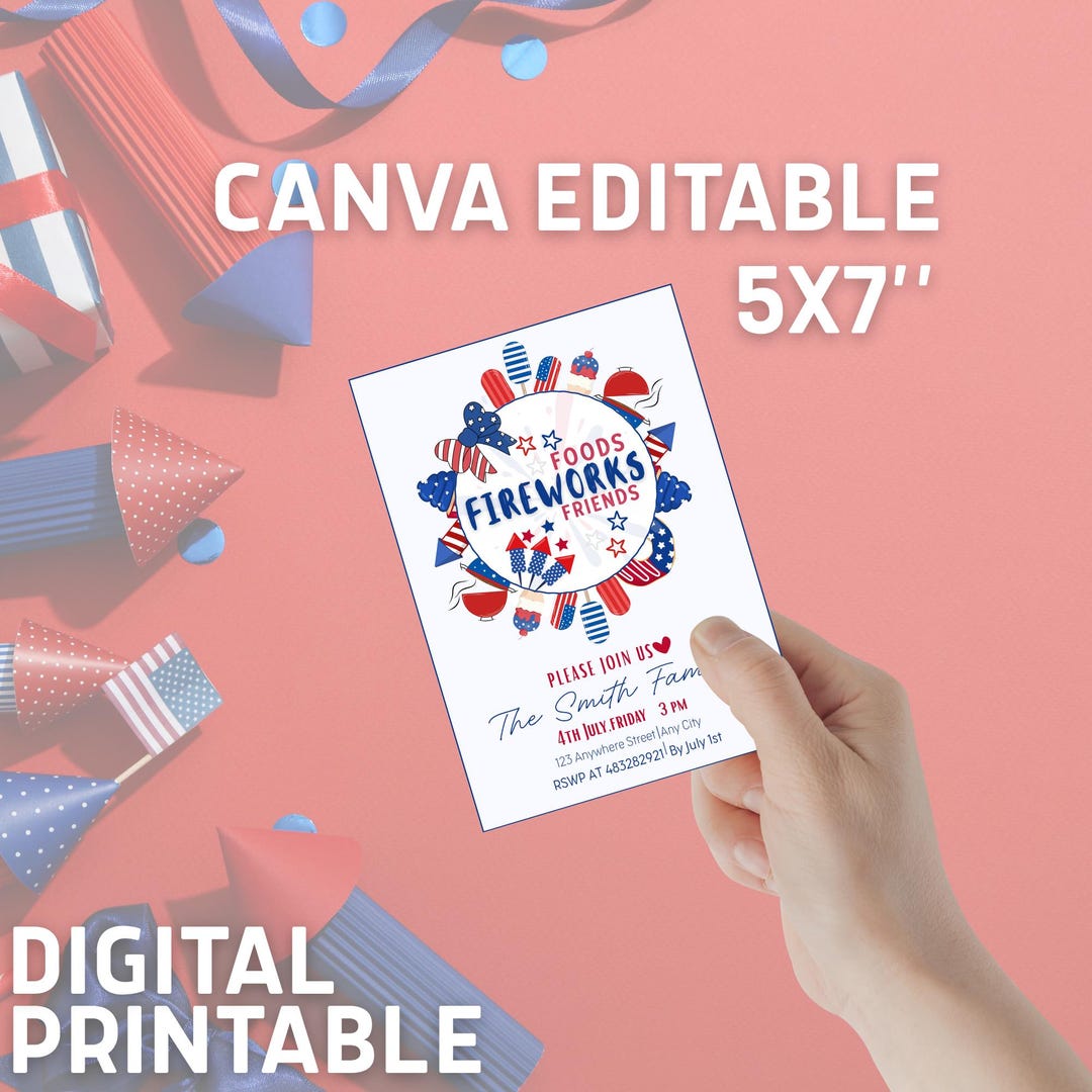 Editable 4th of July Party Invitation: Patriotic Printable (5x7'') - Etsy