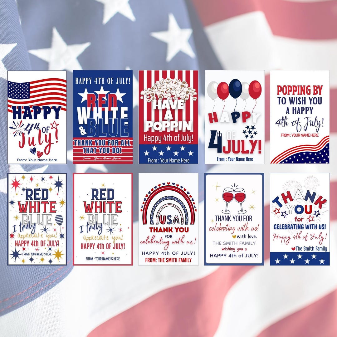 Printable 4th of July Gift Tag Customizable Name, Set of 10 Unique ...