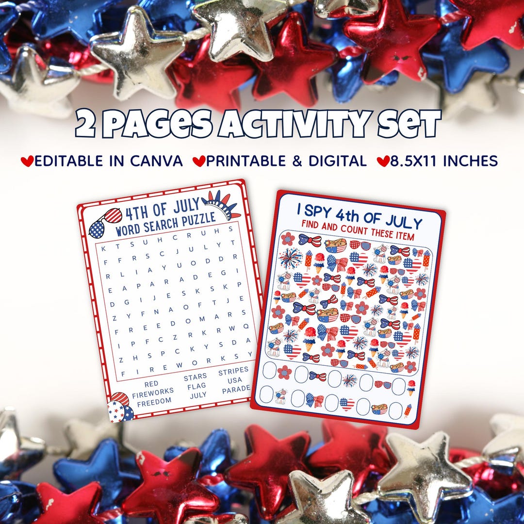 4th of July Games Independence Day I Spy and Word Search Puzzle for ...