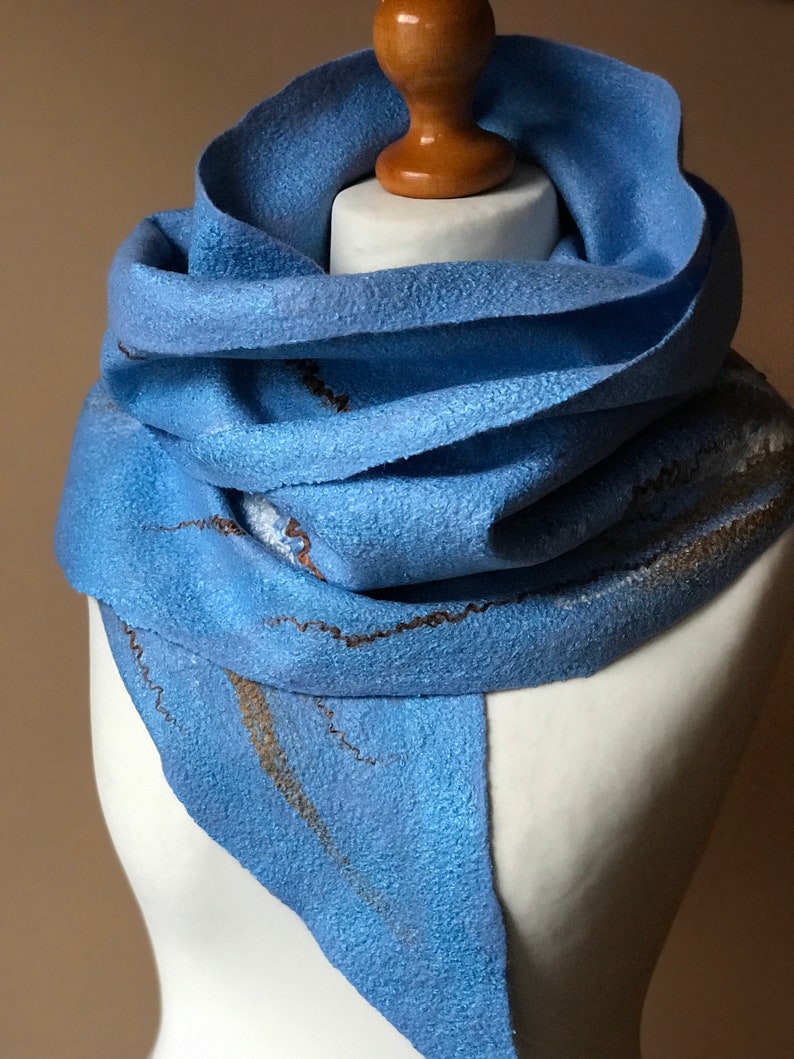 Blue Felted Scarf / Nunofelt Blue Scarf / Winter Wool Scarf / - Etsy