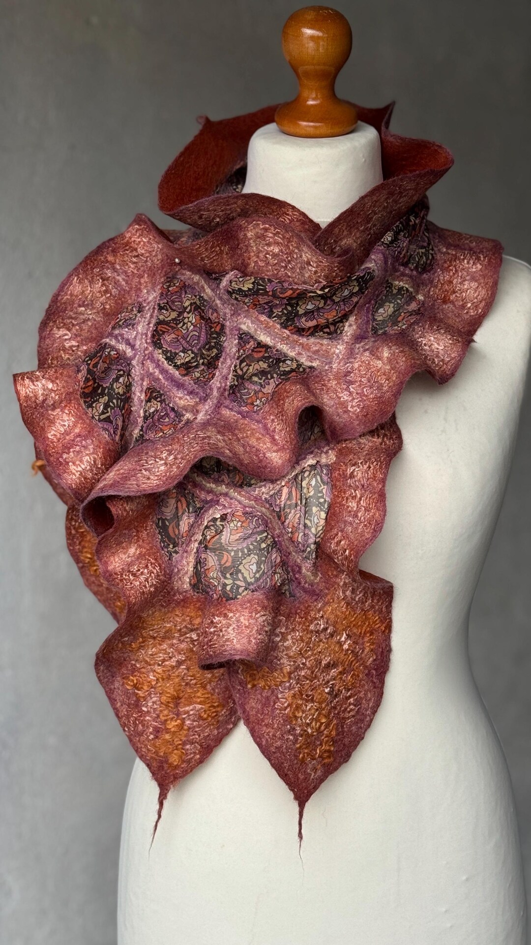 Ruffle Nuno Felted Scarf: Handmade Ginger Merino Wool Silk Shawl - Etsy