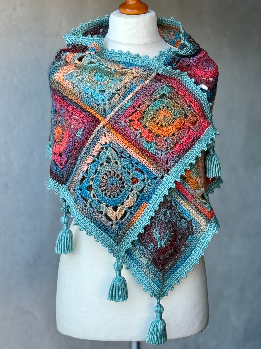 Rainbow Crochet Shawl With Tassels / Colorful Crochet Allergy Free ...