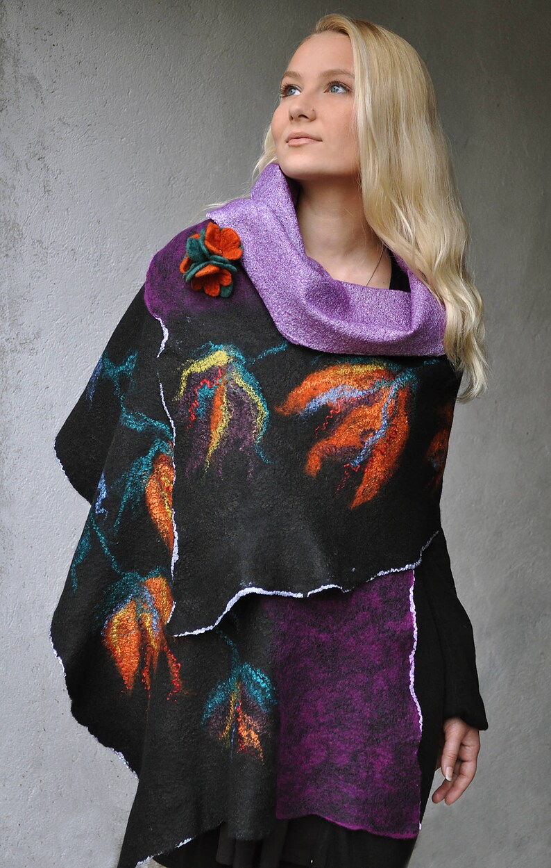 Black Felted Scarf / Handmade Felted Scarf Shawl / Nuno Merino - Etsy