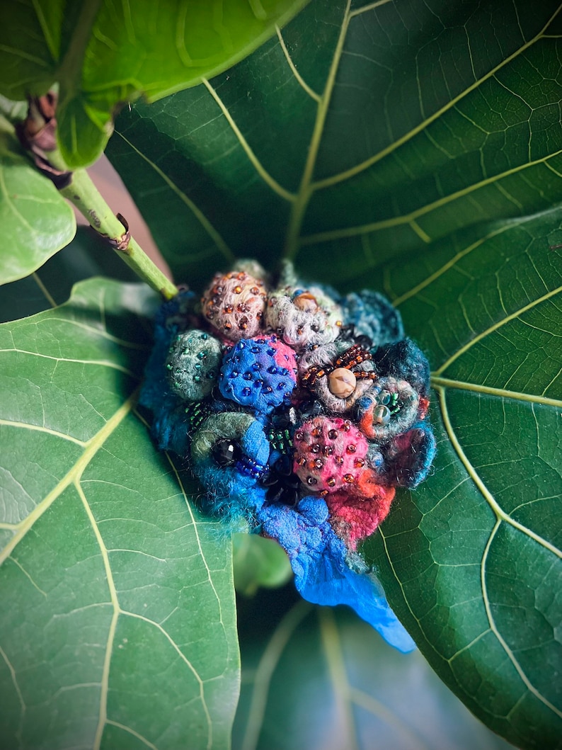 Felted Art Brooch Alien Berries / Alien Garden Pin / Green Blue ...