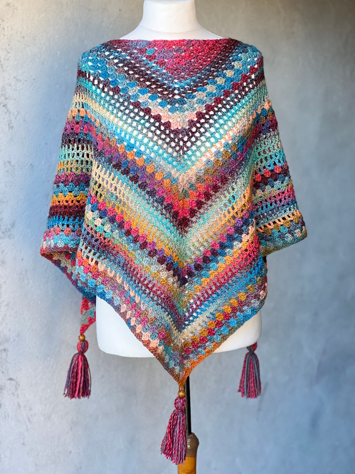 Rainbow Crochet Shawl With Tassels / Colorful Crochet Allergy Free ...