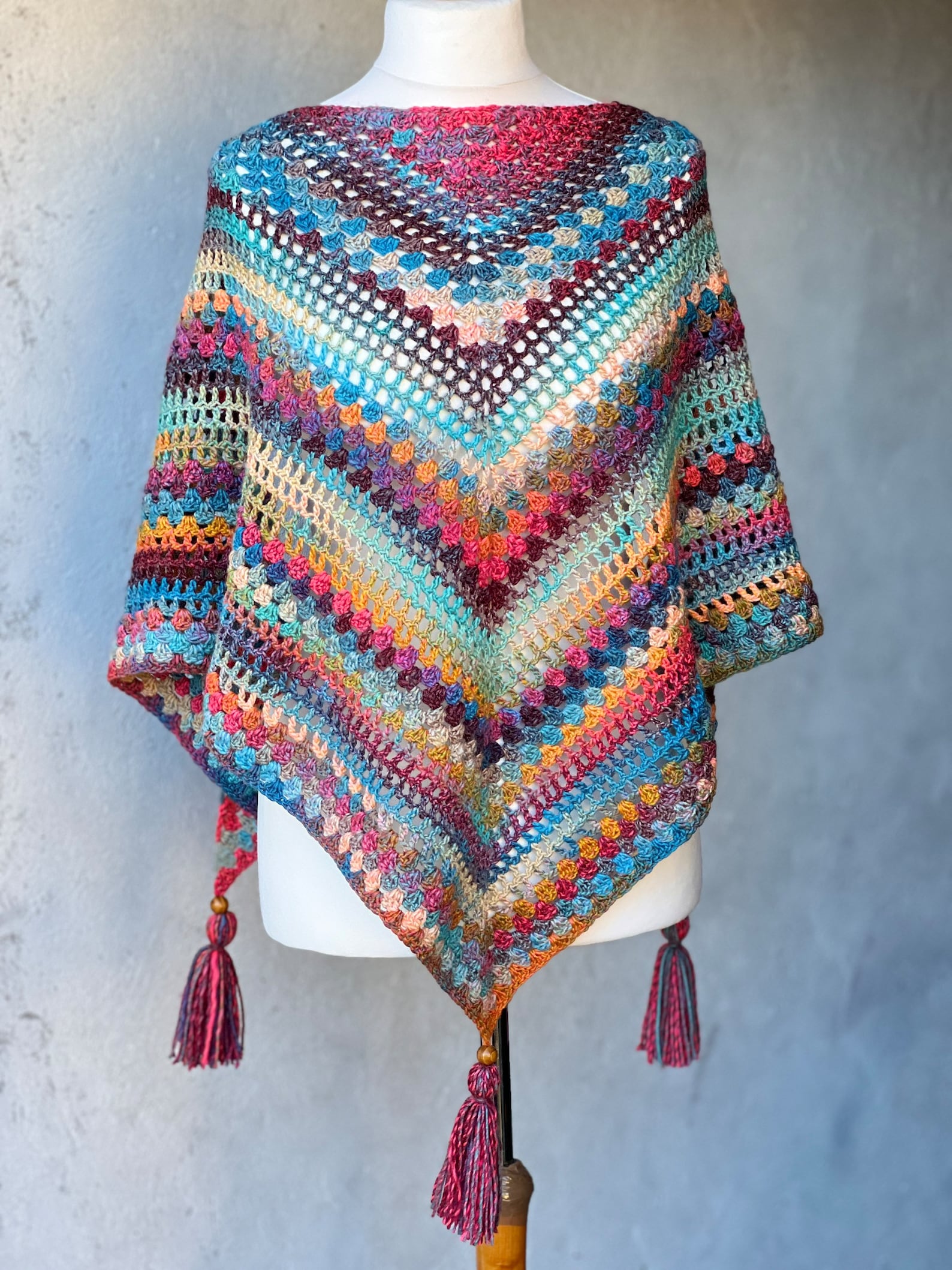 Rainbow Crochet Shawl With Tassels / Colorful Crochet Allergy Free ...
