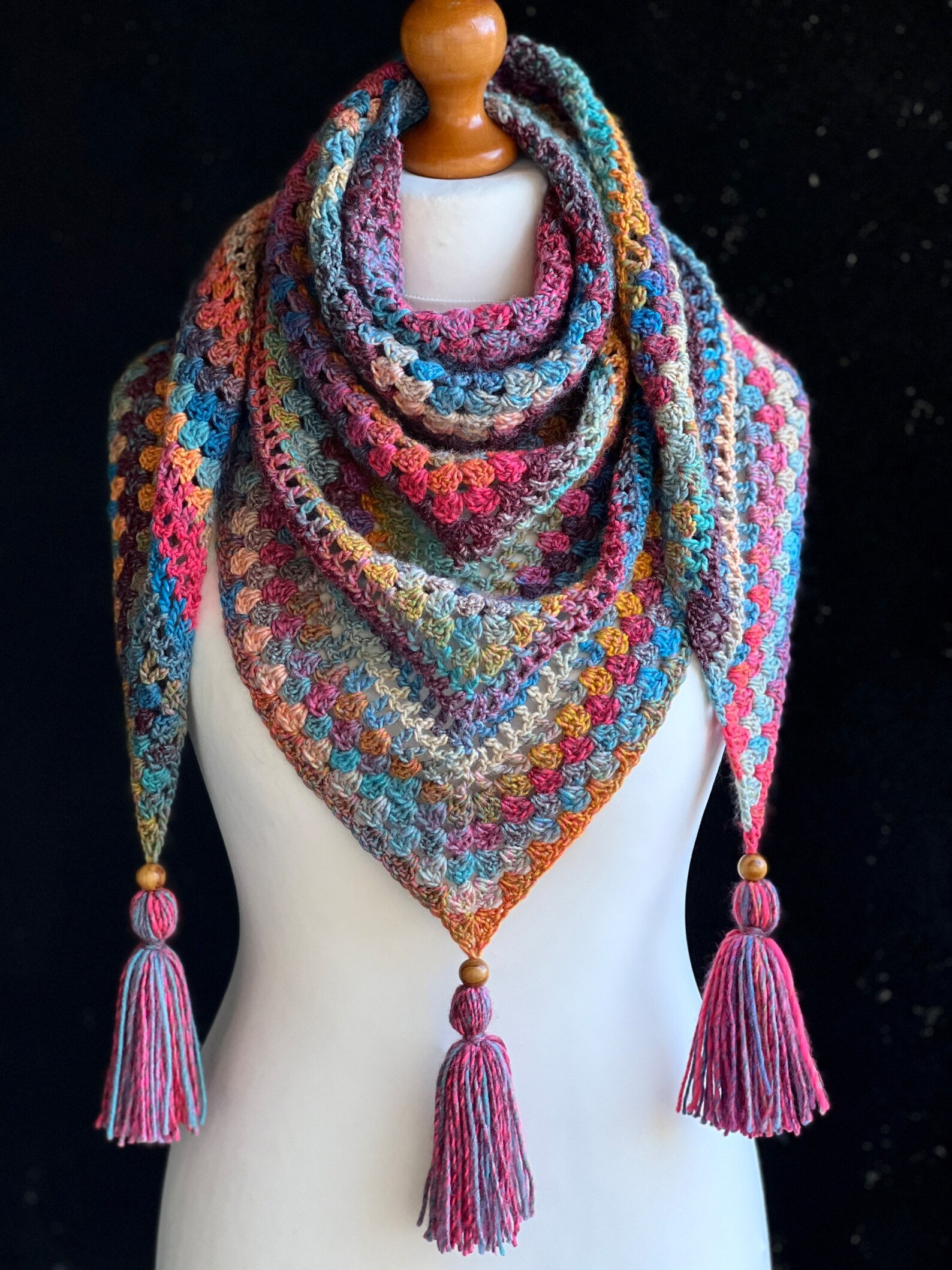 Rainbow Crochet Shawl With Tassels / Colorful Crochet Allergy Free ...