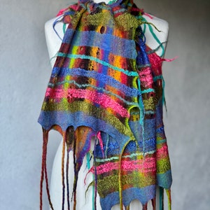 Nuno Felted Scarf Rainbow Scarf Multicolor Scarf Nuno Felt Felted Scarf ...