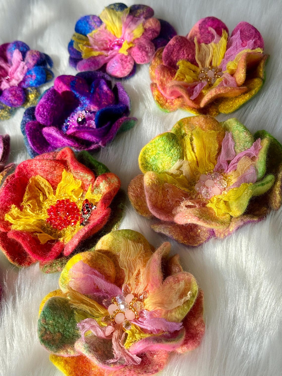 Felted Spring Flowers Brooch: Handmade Wool Textile Pin - Etsy