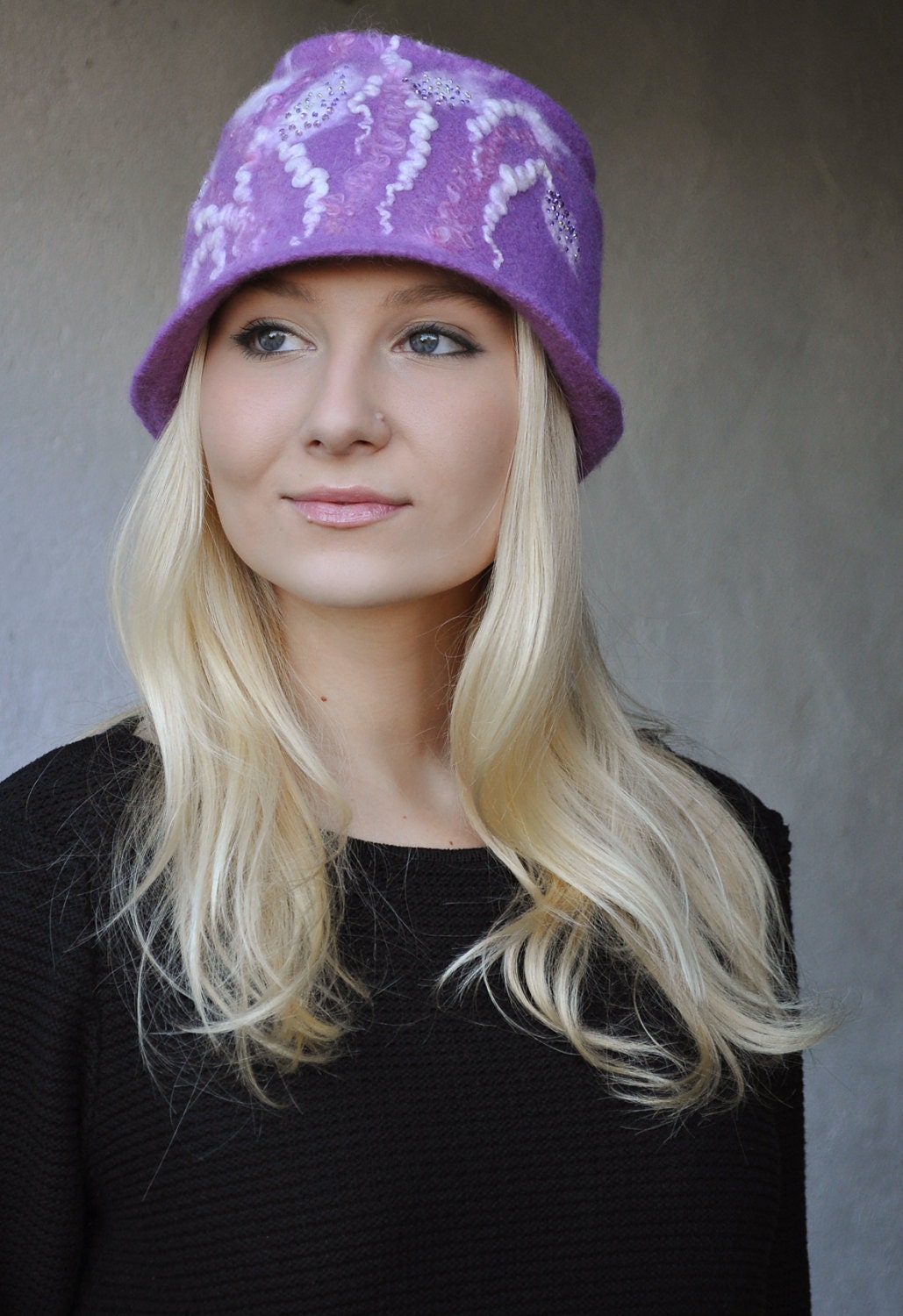 Handmade Lilac Felted Cloche Hat: Merino Wool Embroidered Cap - Etsy