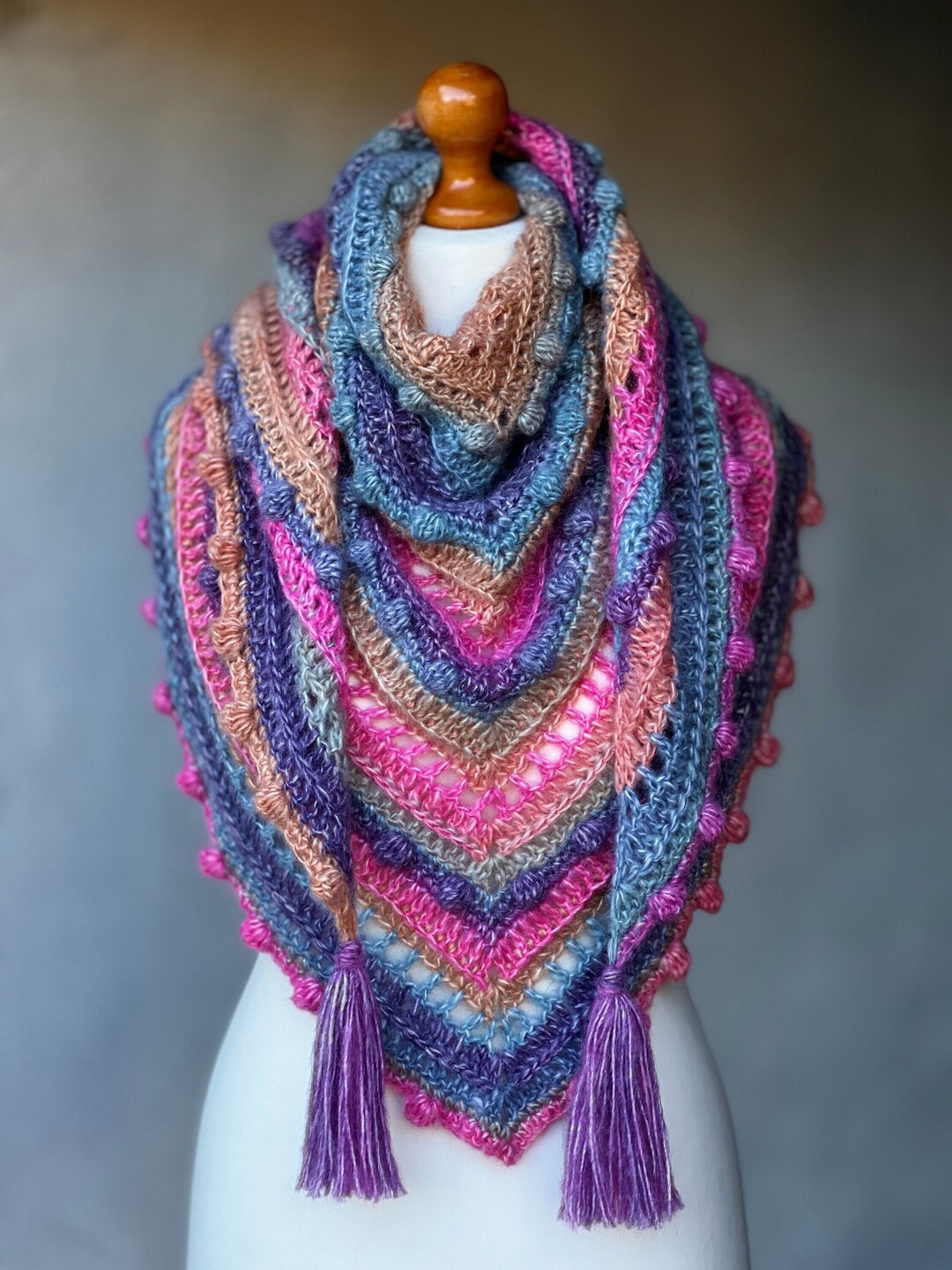 Rainbow Crochet Shawl: Handmade Wool Mohair Blend With Tassels - Etsy