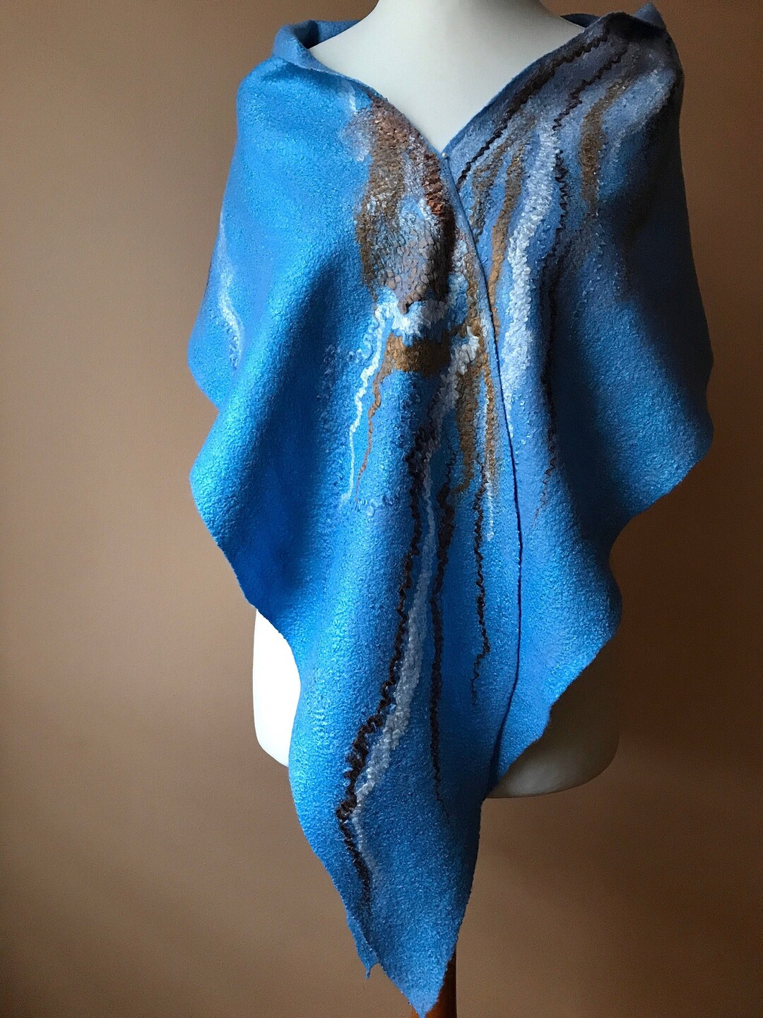 Blue Felted Scarf / Nunofelt Blue Scarf / Winter Wool Scarf / Felt Blue ...