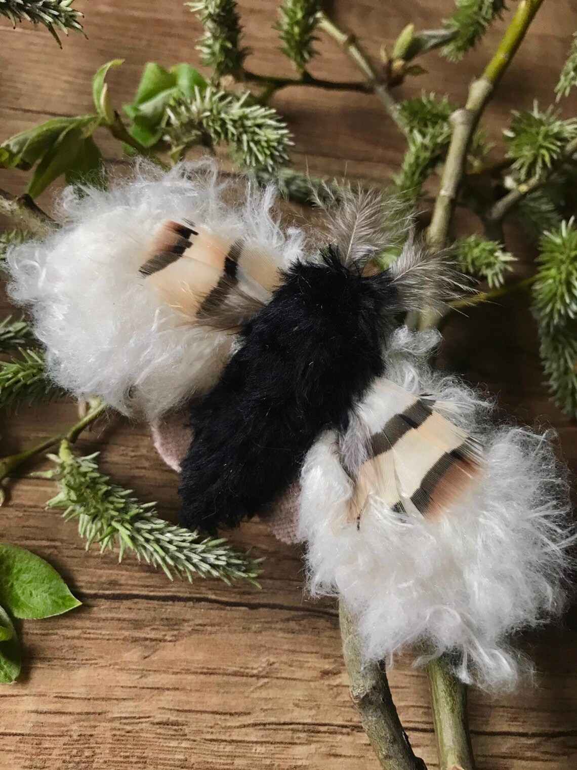 Bohemian White Teddy Butterfly Moth Brooch Pin Feathers - Etsy